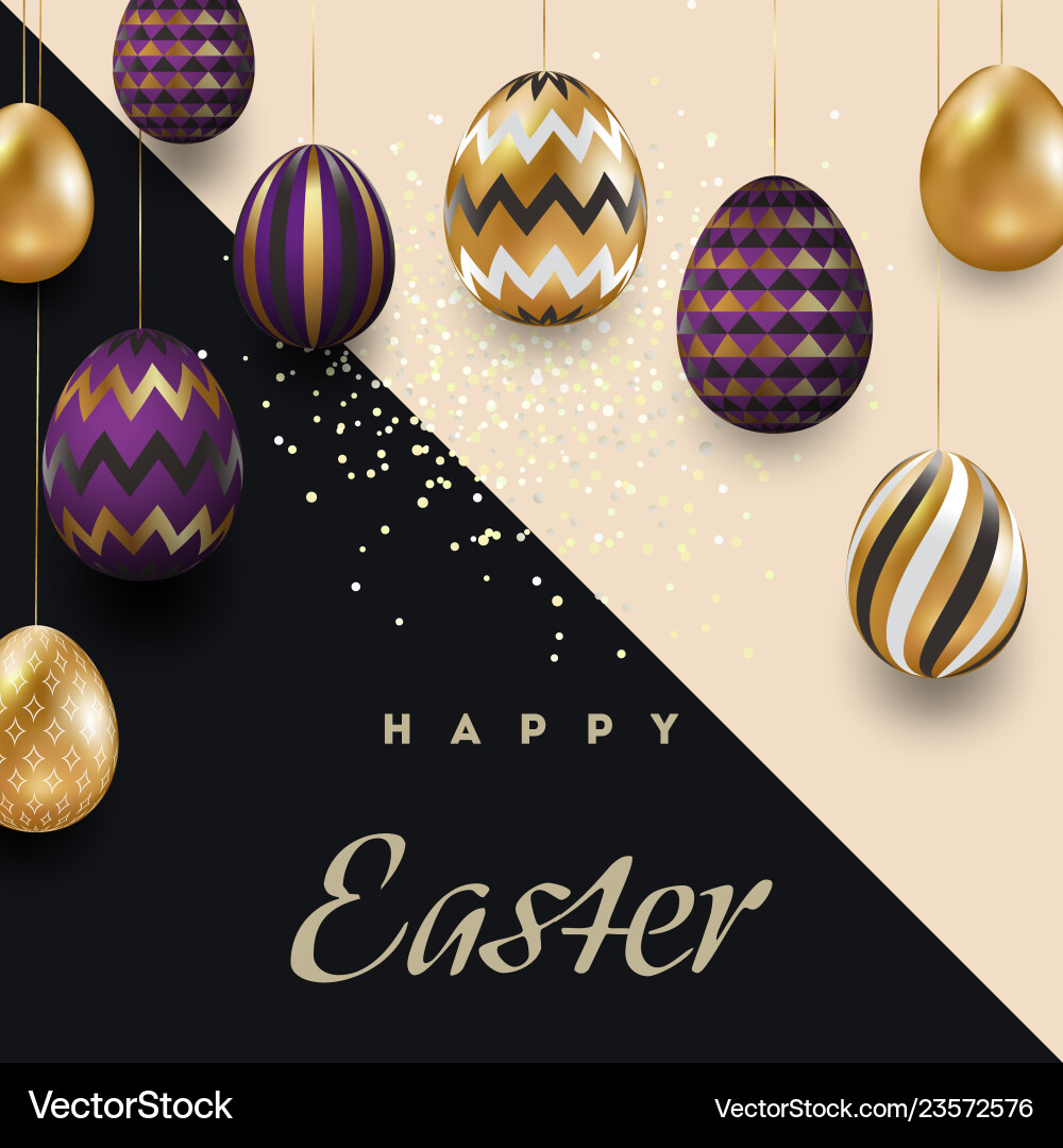 Easter card with gold ornate purple eggs Vector Image