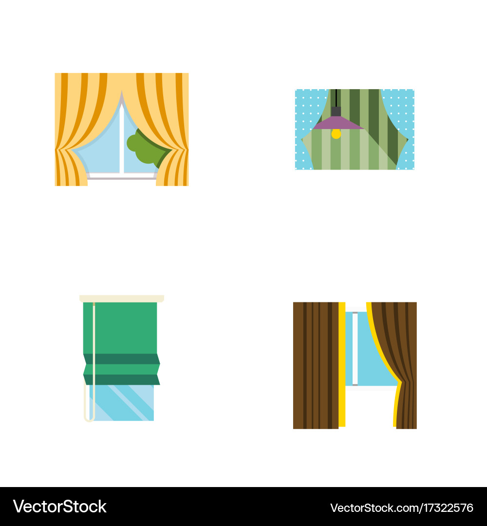 Flat icon window set of glass frame curtain Vector Image