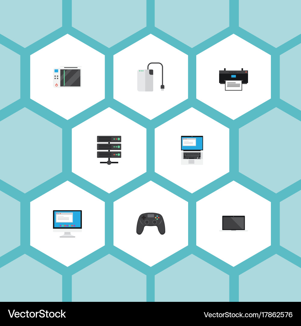 Flat icons controller printer monitor and other Vector Image