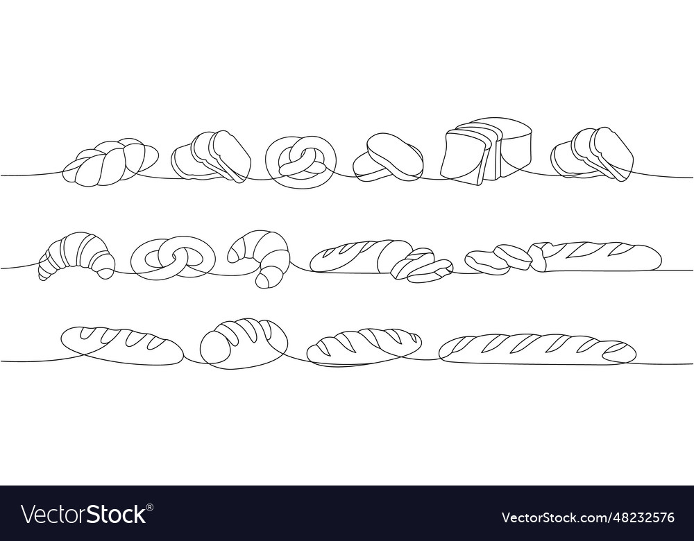 Fresh breads one line continuous drawing wheat Vector Image Fresh breads one line continuous drawing wheat Vector Image