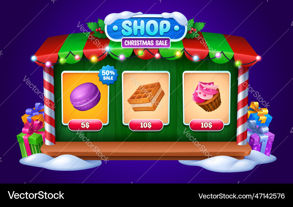 Game shop ui interface with christmas sale Vector Image
