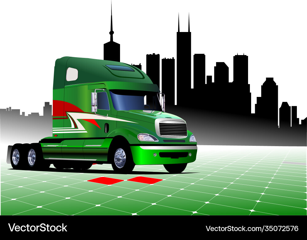 Green truck on road 3d Royalty Free Vector Image