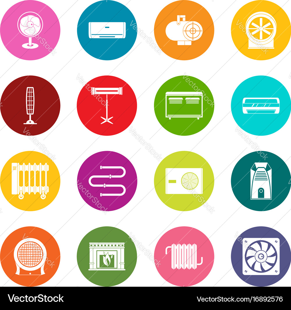 Heating cooling air icons many colors set Vector Image