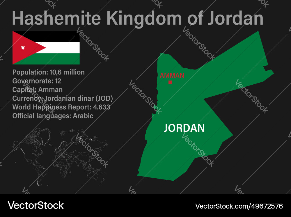 Highly detailed jordan map with flag capital Vector Image