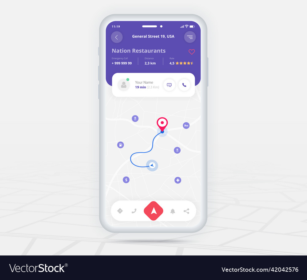 Map gps navigation app ux ui concept mobile Vector Image