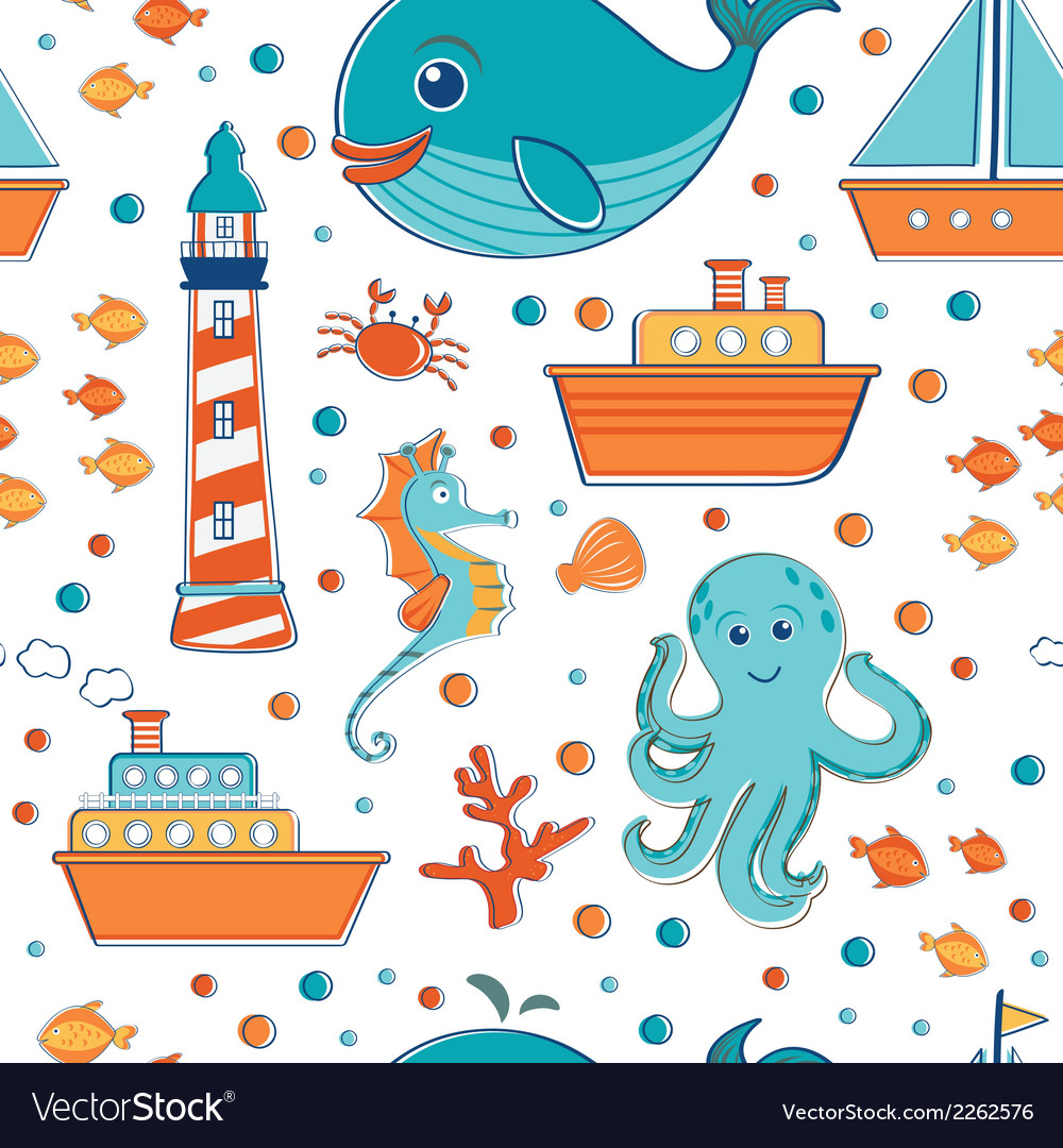Sea seamless pattern Royalty Free Vector Image