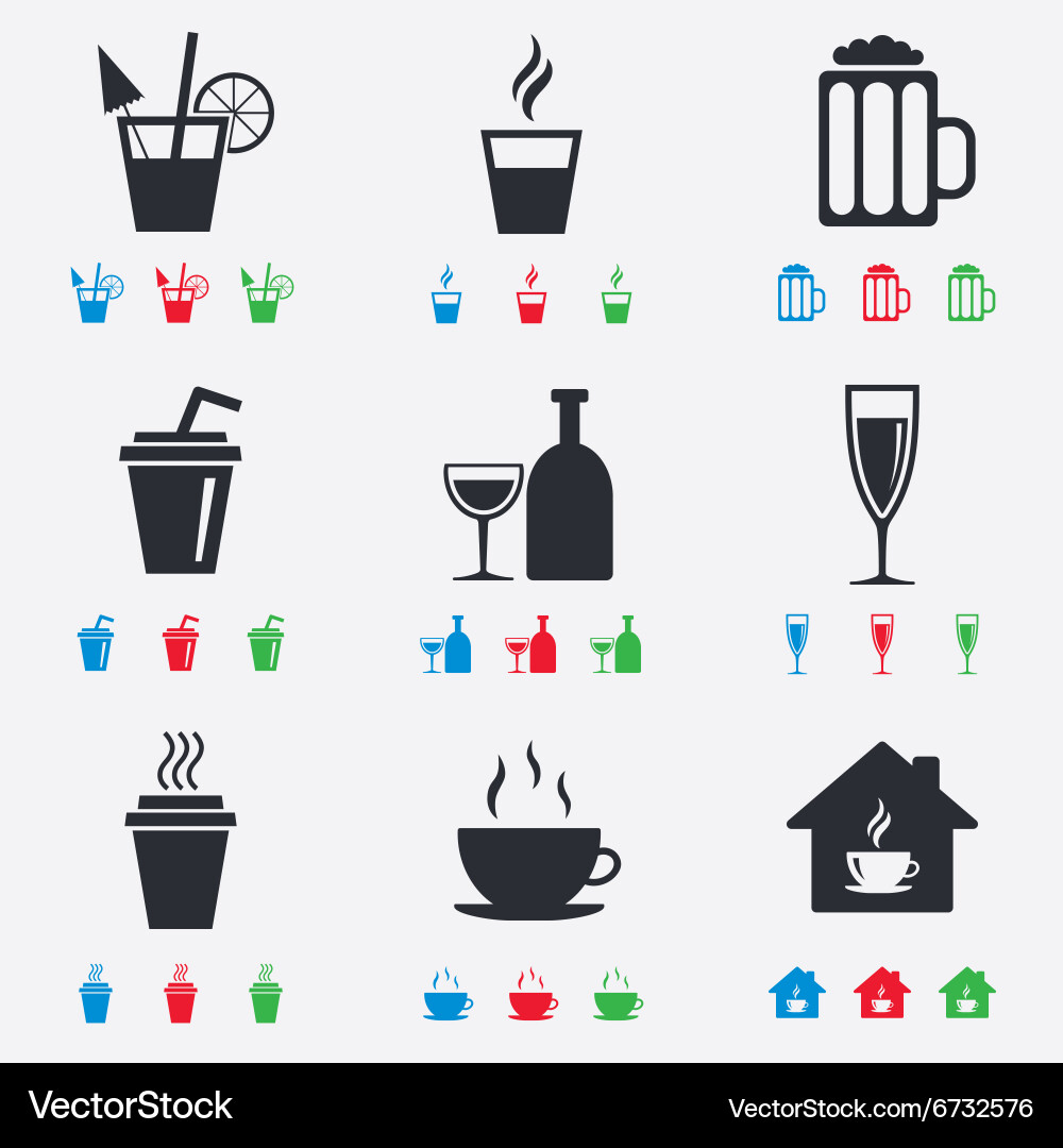 Tea coffee and beer icons alcohol drinks Vector Image