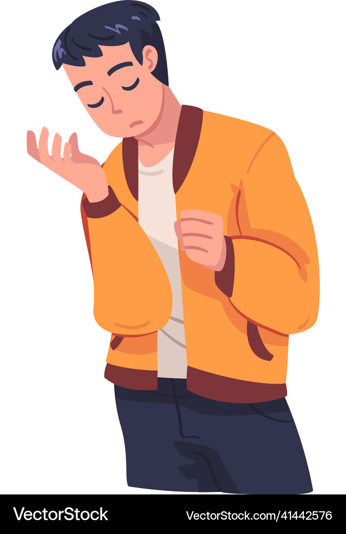 Young man character in stress feeling tired Vector Image