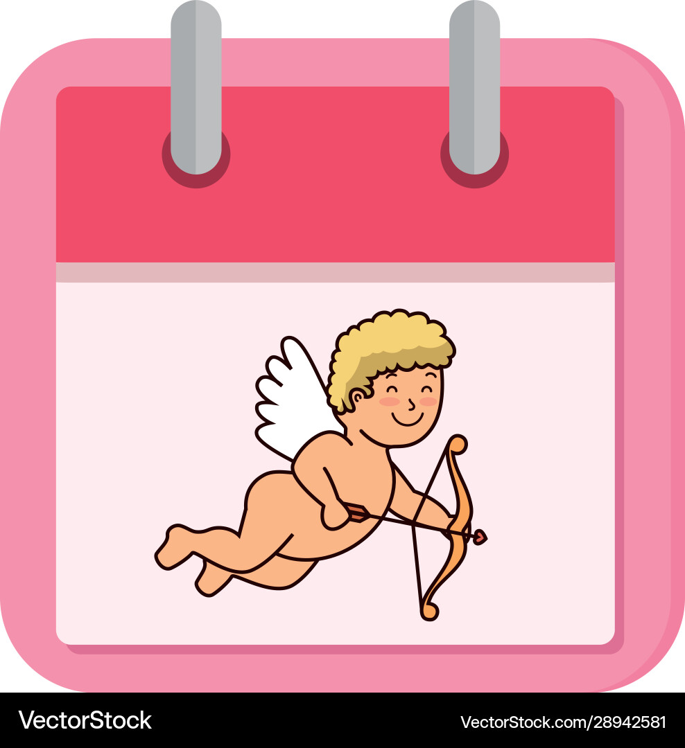Calendar and cupid with arch Royalty Free Vector Image