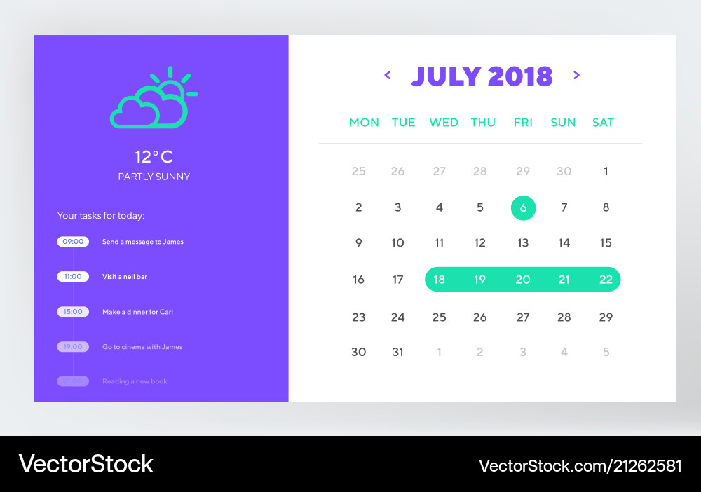 Calendar day planner and app ui ux design Vector Image