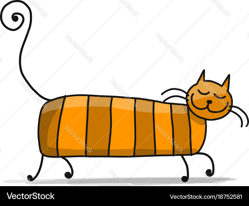 Cute striped cat sketch for your design Royalty Free Vector