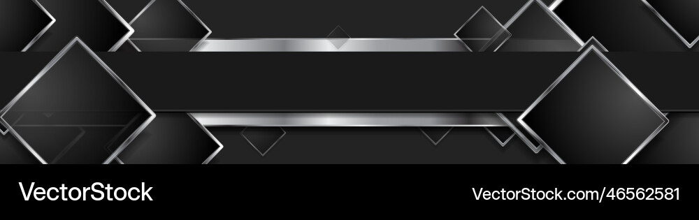 Hi-tech dark geometric banner with silver squares Vector Image