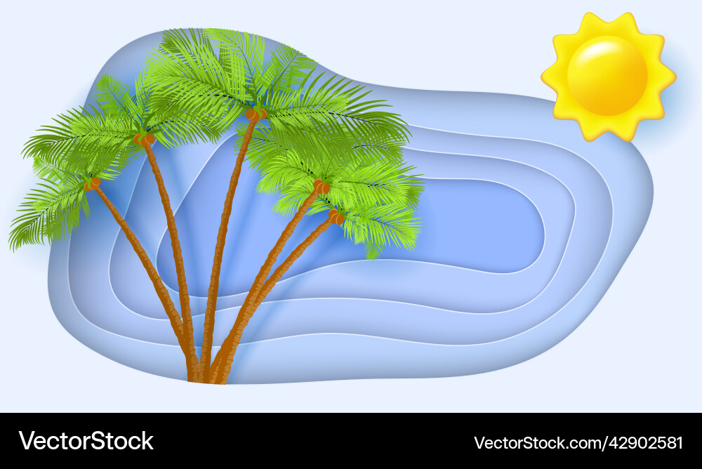 Landscape with palm trees and bright sun Vector Image