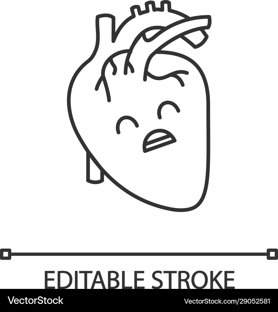 Sad human heart anatomy linear icon Royalty Free Vector