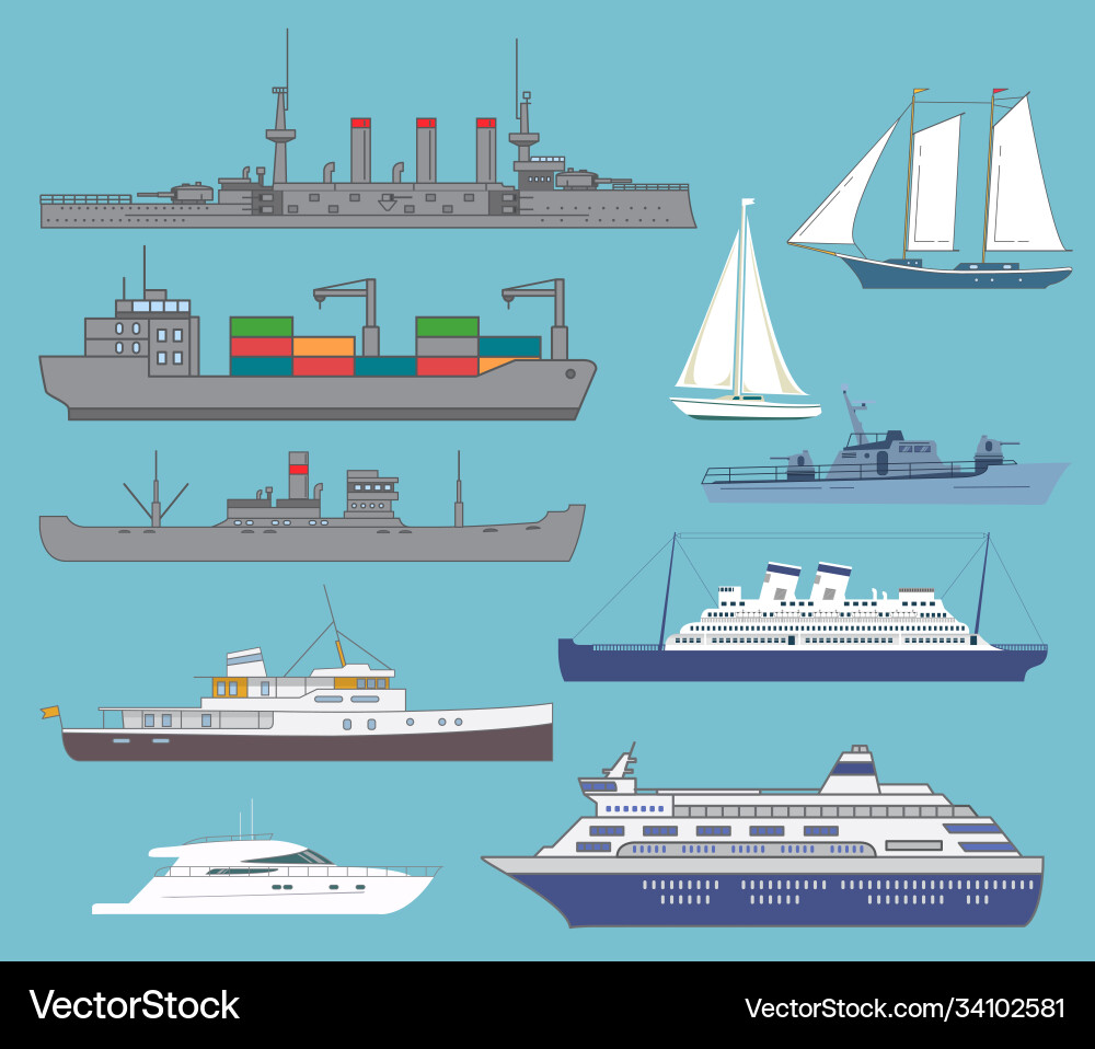 Set shipstransport vessel steamthe bulk Royalty Free Vector