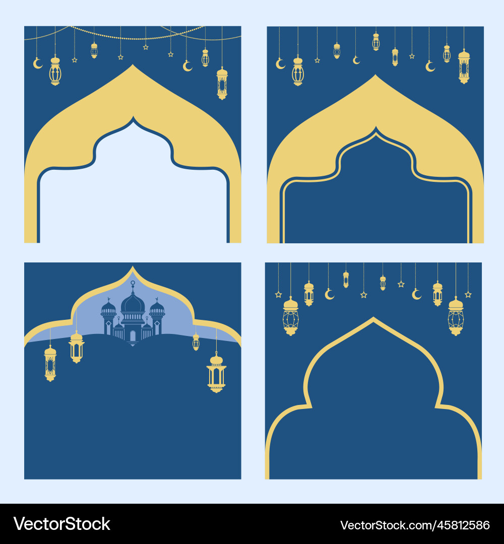 Blue islamic ramadan with chandelier collection Vector Image