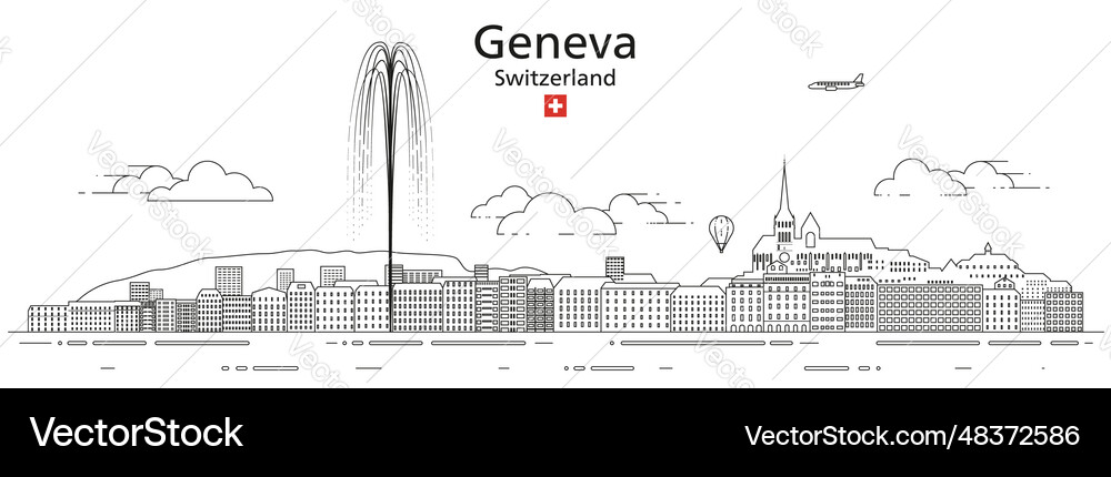 Geneva cityscape line art Royalty Free Vector Image