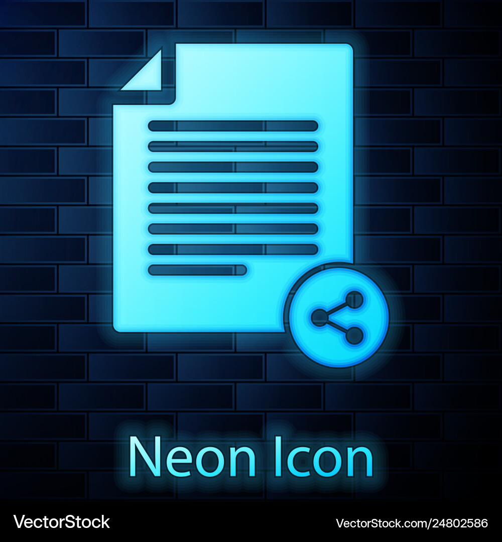 Glowing neon share file icon isolated on brick Vector Image