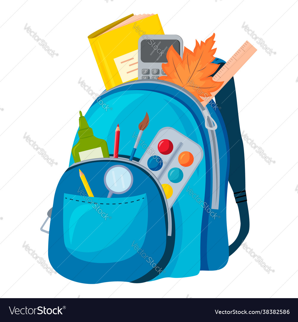Image a blue backpack with school supplies Vector Image