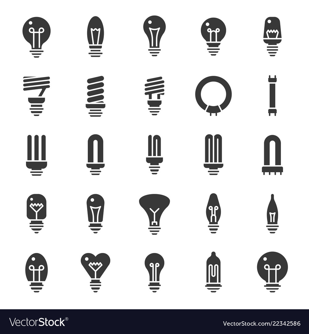 Lightbulb icon set solid icon style Royalty Free Vector