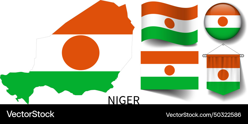 Map of niger and the various flags Royalty Free Vector Image