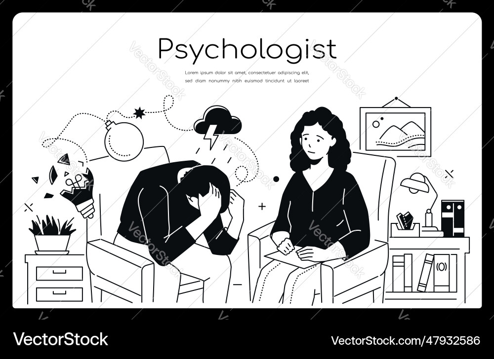 Psychologist - modern line design style web banner