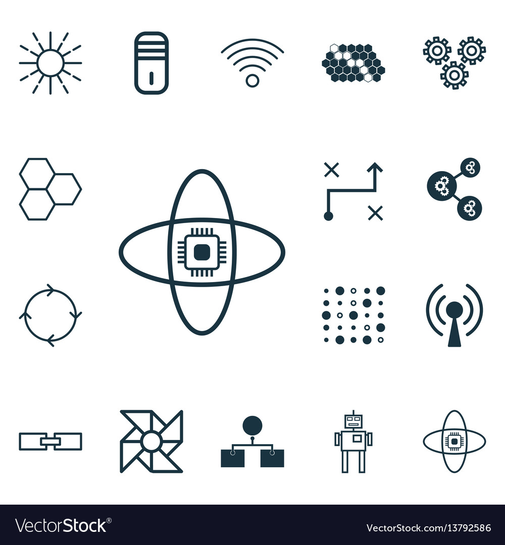 Set of 16 machine learning icons includes Vector Image