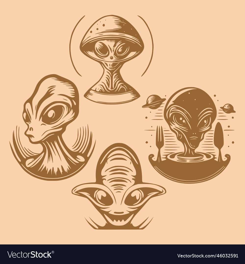 Aliens head face objects and design element Vector Image