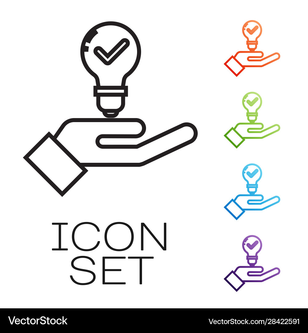 Black line light bulb in hand icon isolated Vector Image
