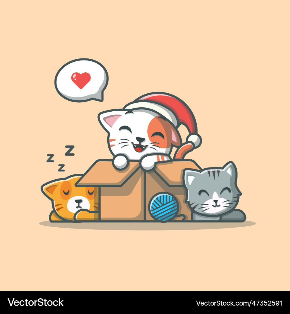 Cute cats in box cartoon Royalty Free Vector Image