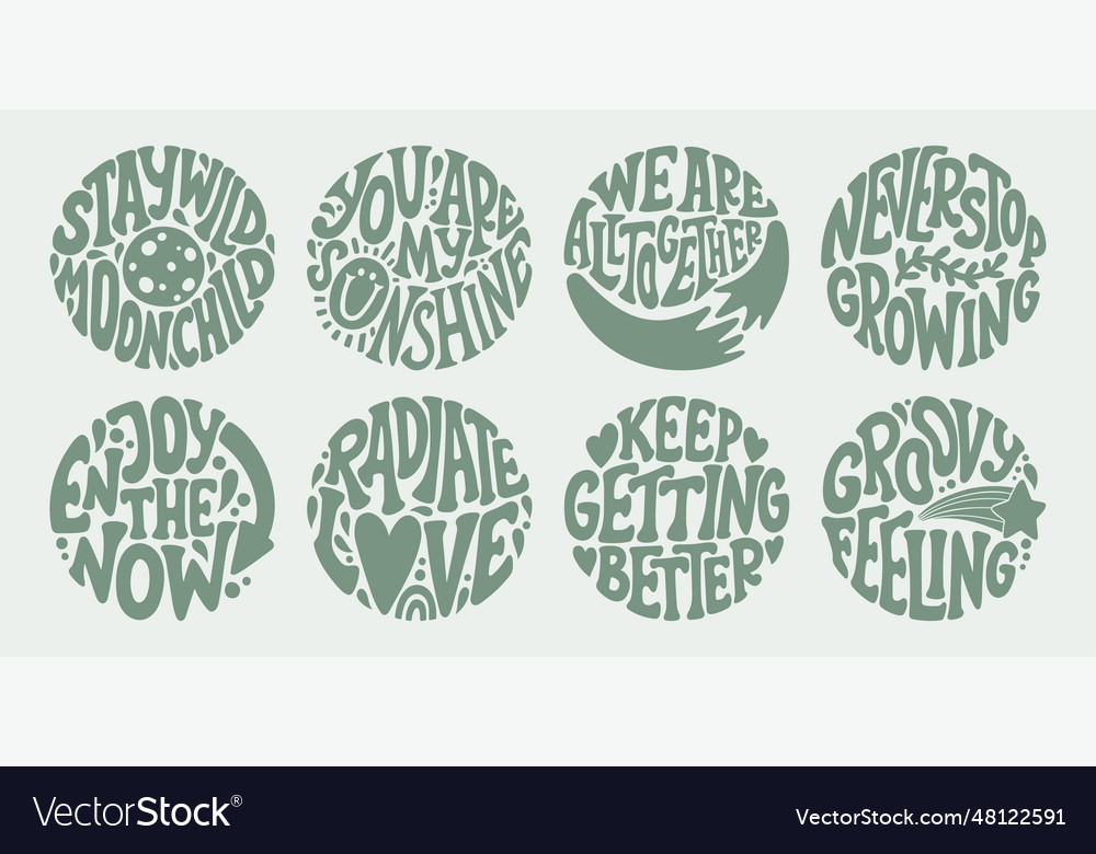 Groovy lettering set retro slogan collection Vector Image