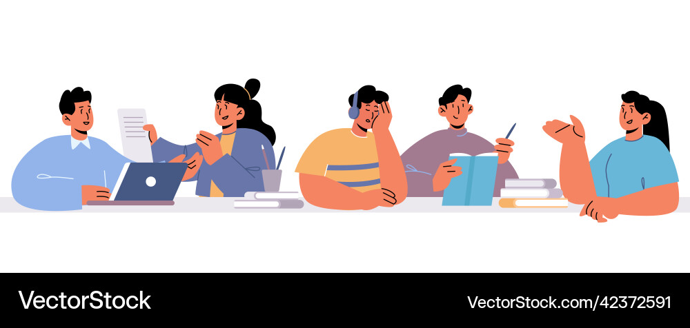 Group of students study together with books Vector Image