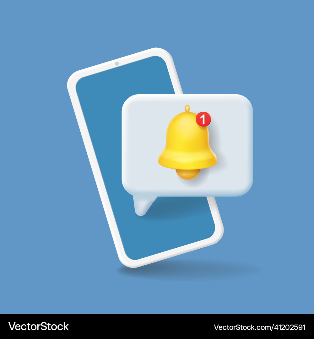 New notification in phone smartphone with bell Vector Image