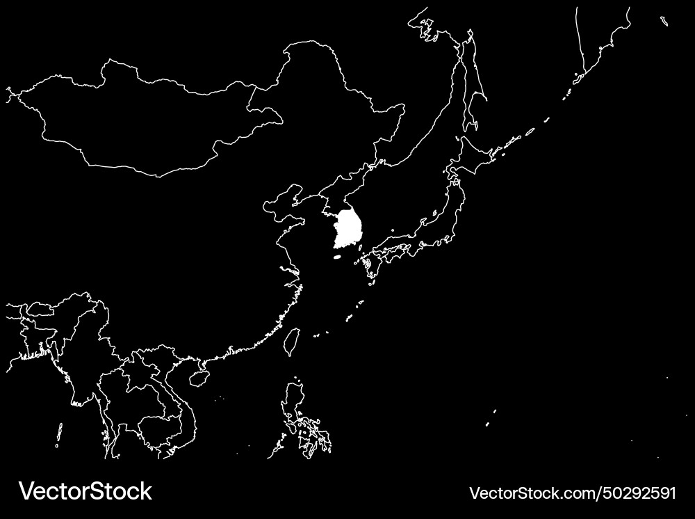 South korea map asia black background Royalty Free Vector