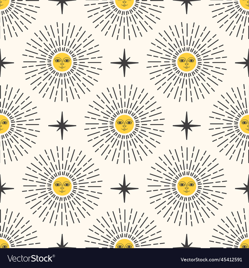 Sunshine face celestial seamless pattern Vector Image