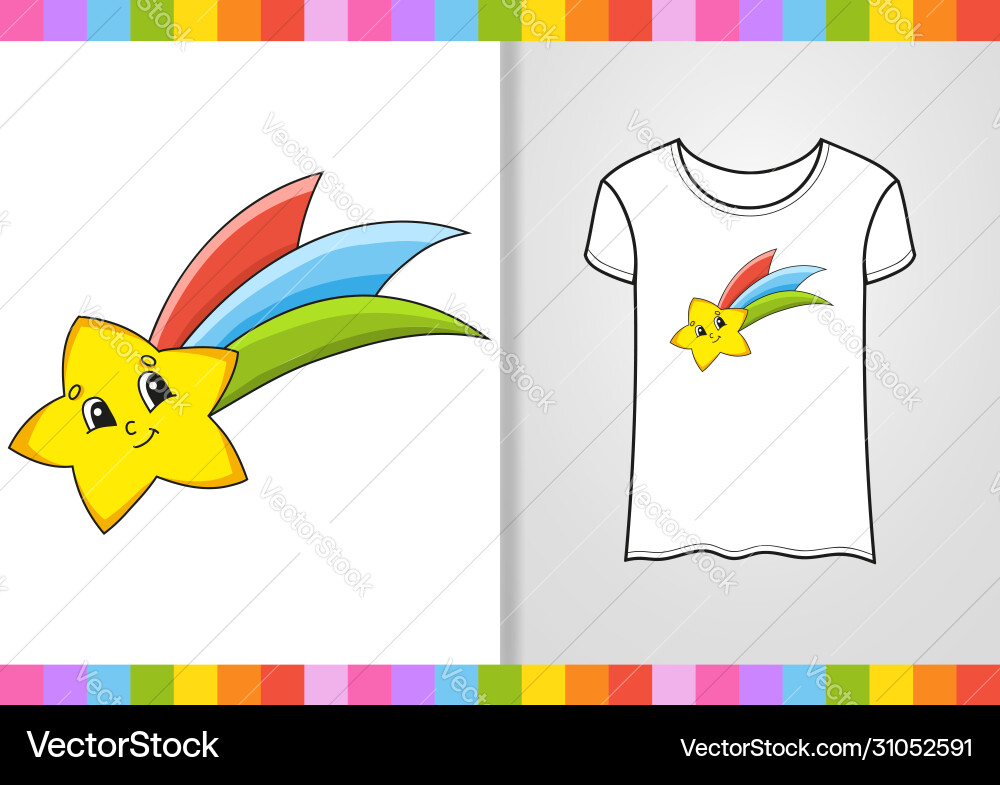 T-shirt design falling star cute character Vector Image