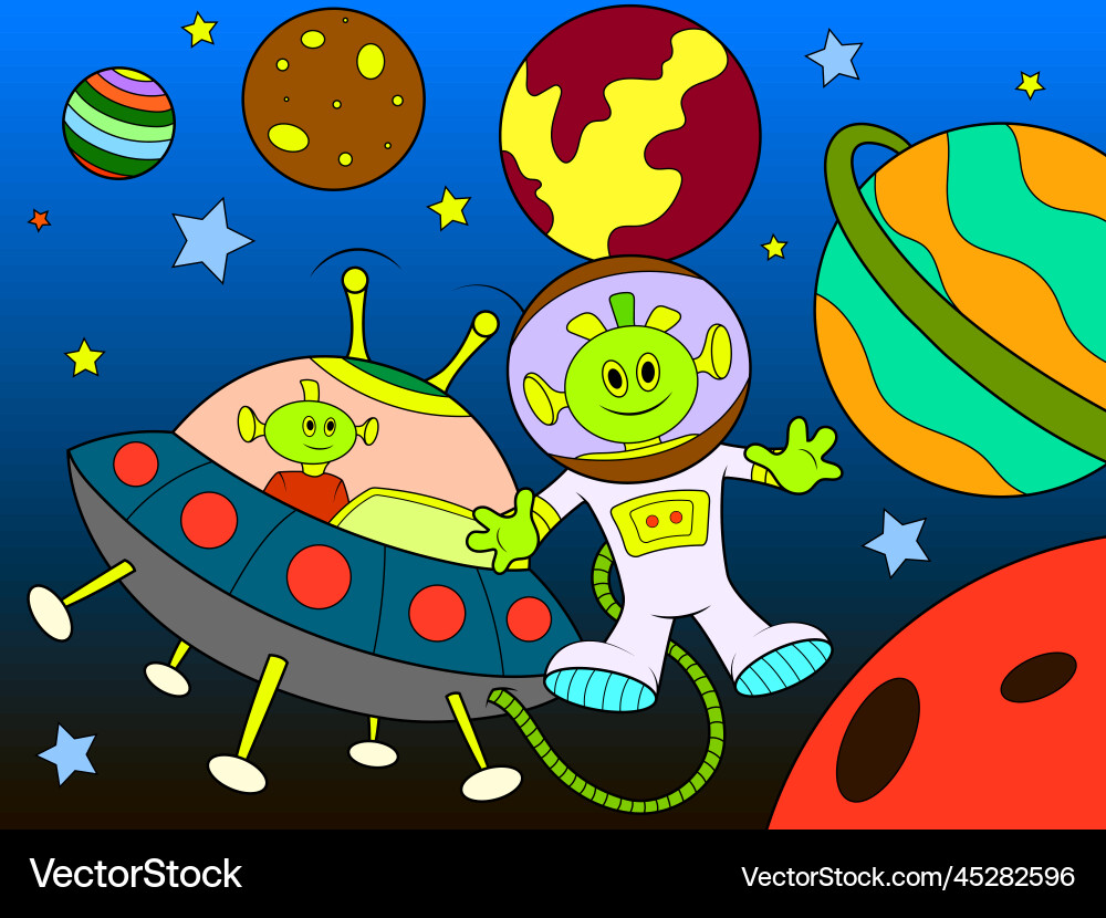 Aliens in space background children color Vector Image