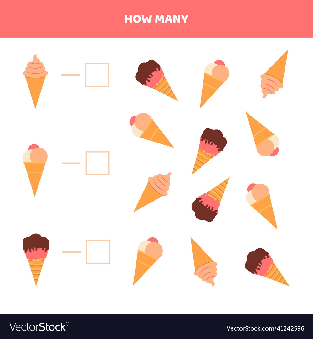 Counting game for kids with cute cartoon ice cream