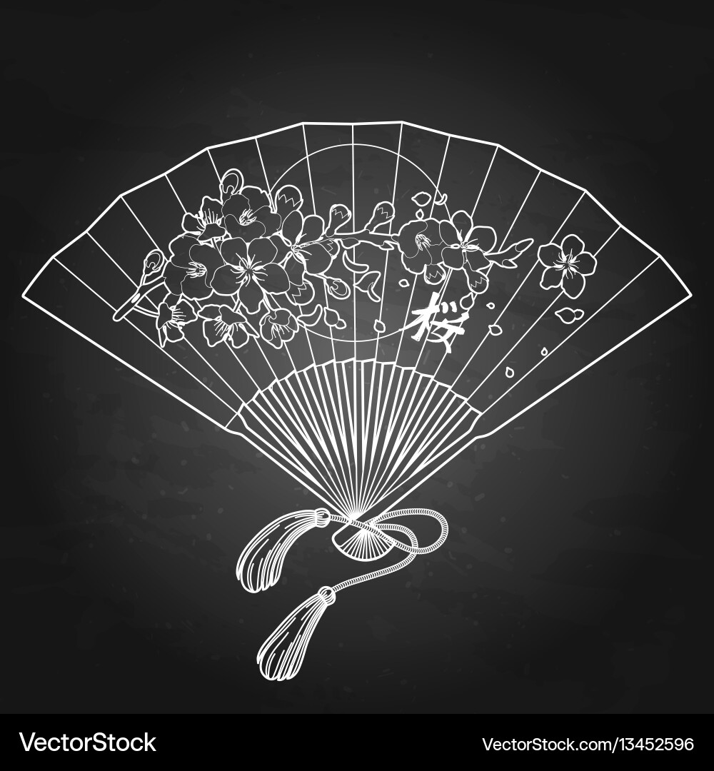 Fan with floral decoration Royalty Free Vector Image