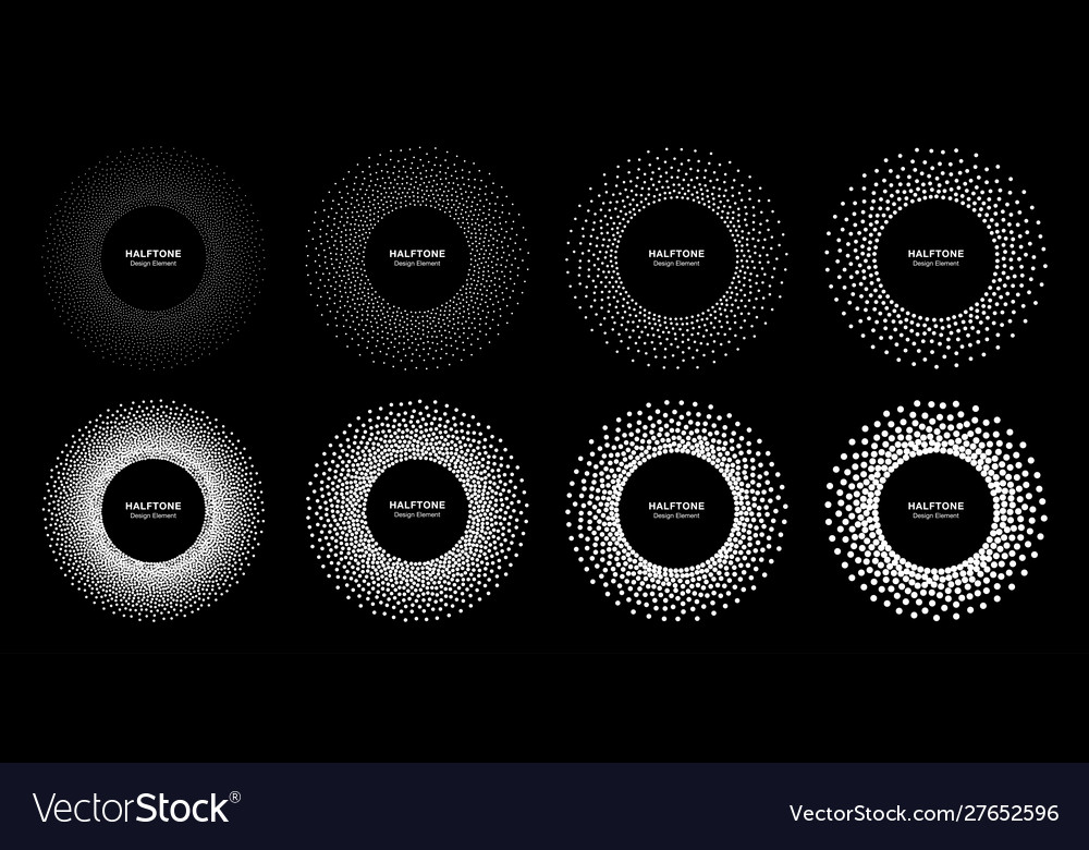 Halftone pattern circle dots frames set Royalty Free Vector