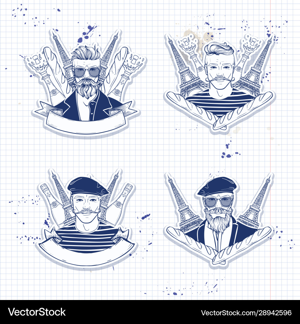 Hand drawn sketch french men Royalty Free Vector Image