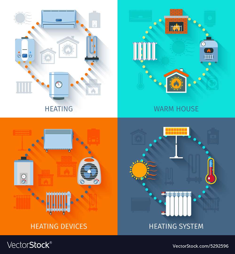 Heating system icon set Royalty Free Vector Image