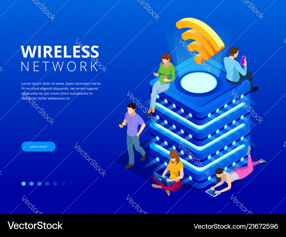 Isometric modern server with wireless network Vector Image