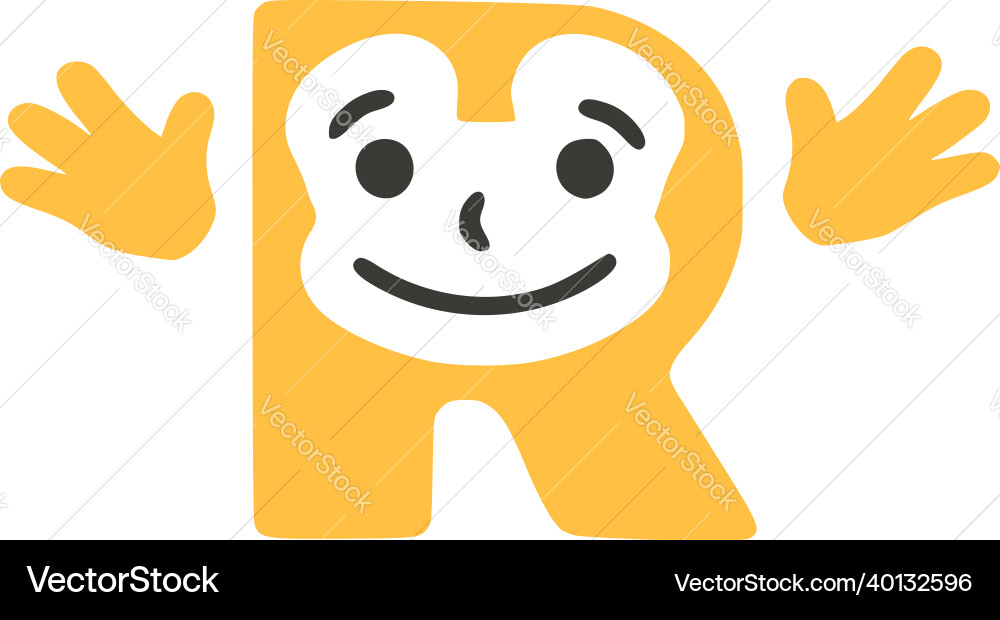 Letter r funny character with hands isolated Vector Image
