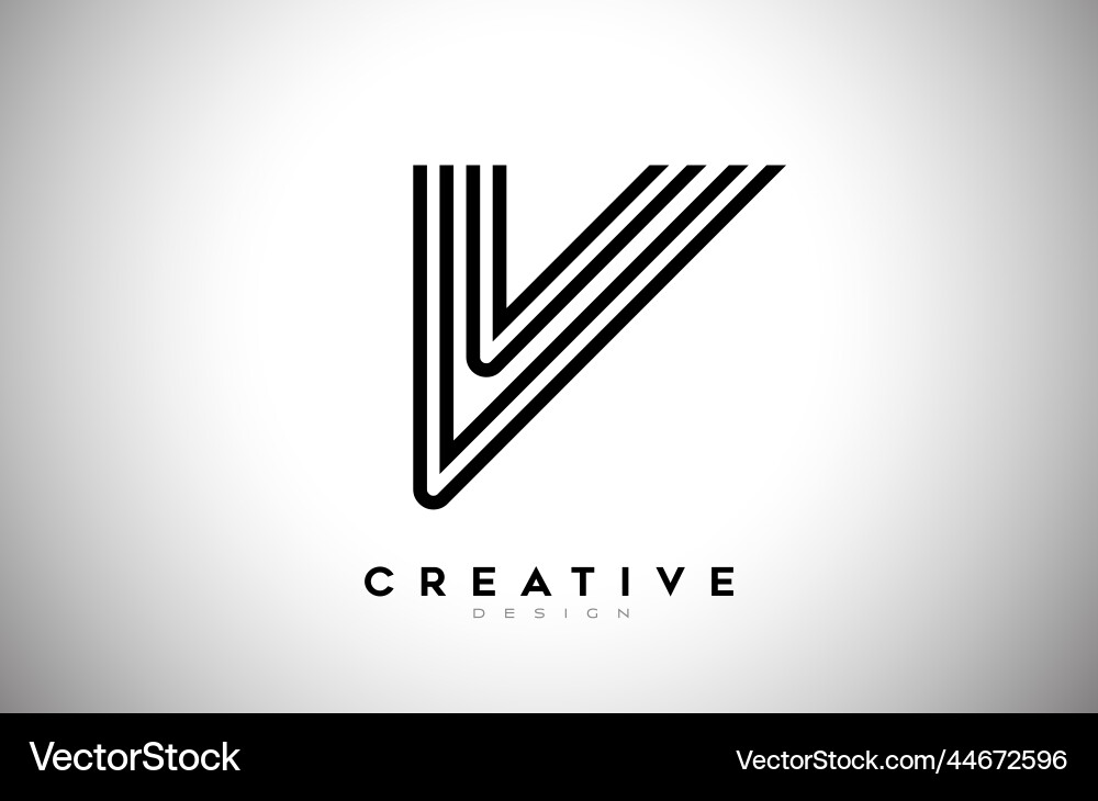 Lines letter v logo with black and monogram Vector Image