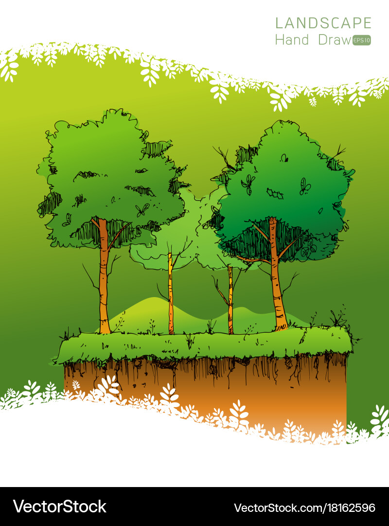 Natural landscape in hand drawn style Royalty Free Vector