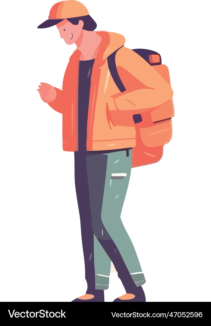 One person hiking with backpack in nature Vector Image