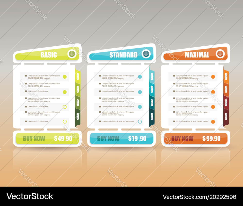 Price list widget with 3 payment plans for online Vector Image