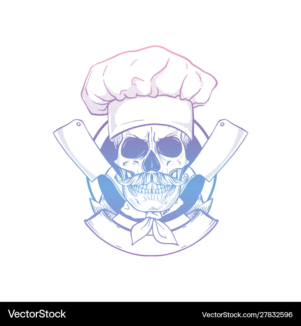 Sketch skull with cooks knife Royalty Free Vector Image