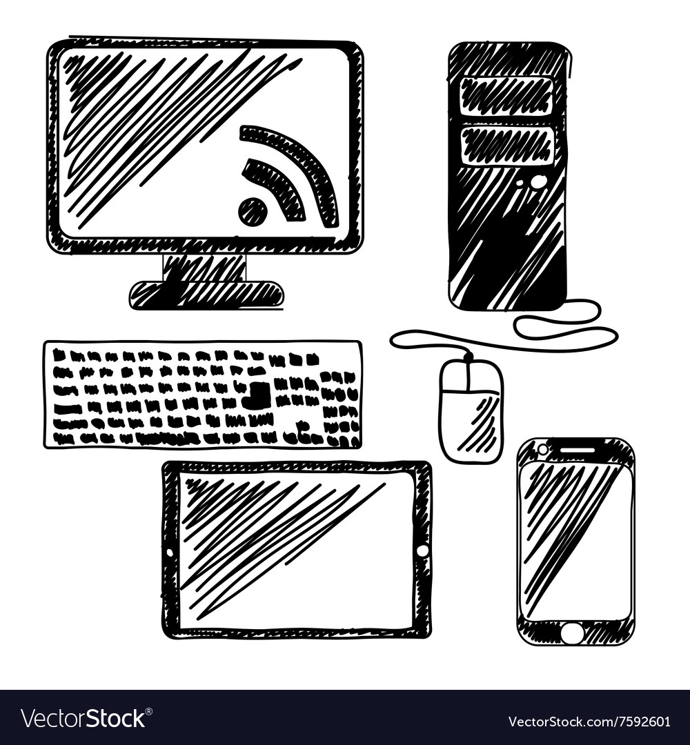 Device drawing set design flat Royalty Free Vector Image